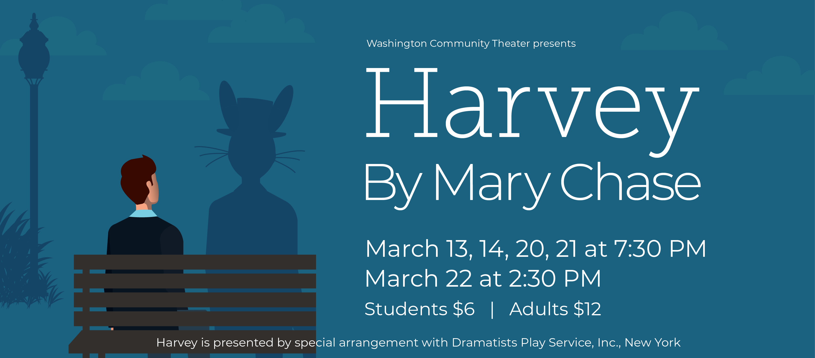 Harvey by Mary Chase Play Poster & Social Media Design by Kayla Schindler